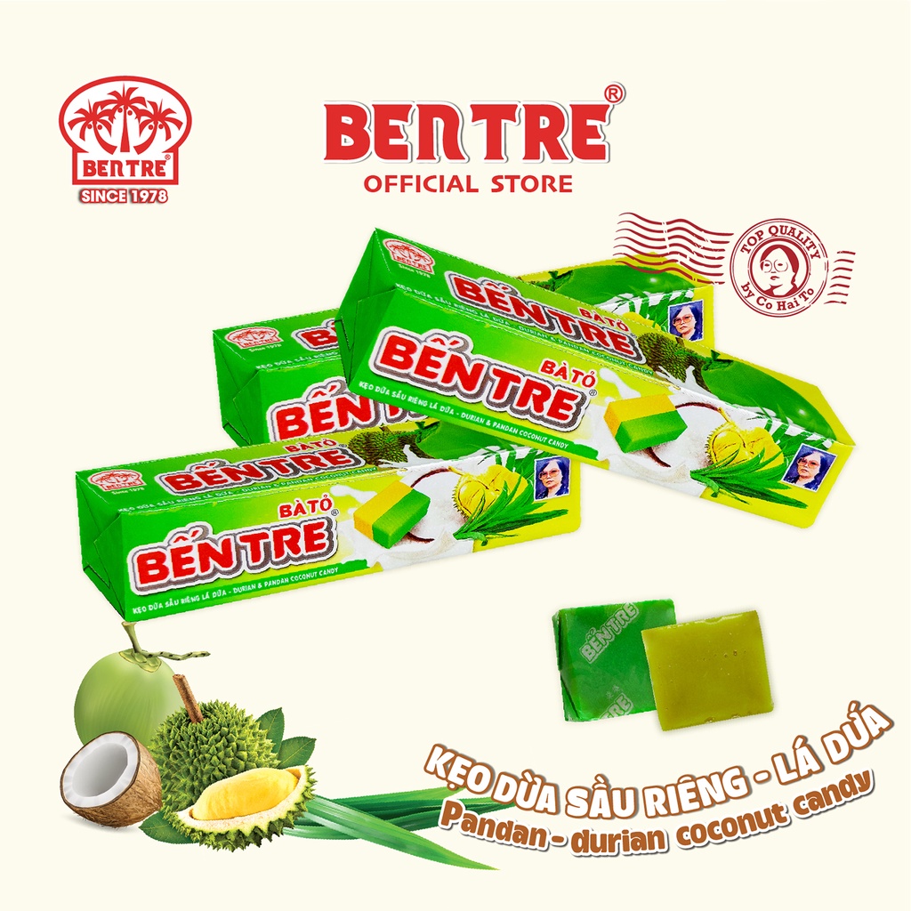 Ben Tre Hai To Coconut Candy Durian Pandan Leaf Flavor (1 bar x 50g ...