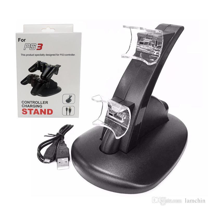 Dual Usb Led Charger Dock Station Fast Charging Stand Playstation Ps3 ...