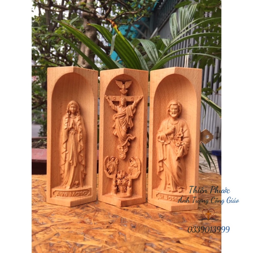 Catholic Altar - Mini Wooden Altar Set of Mother Lo Duc, giuse & Lord ...