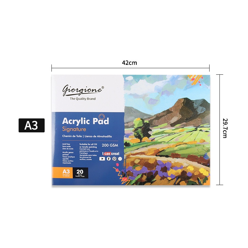 Premium Acrylic Pad 20 Sheets Painting & Drawing Pad with Thick 200G ...