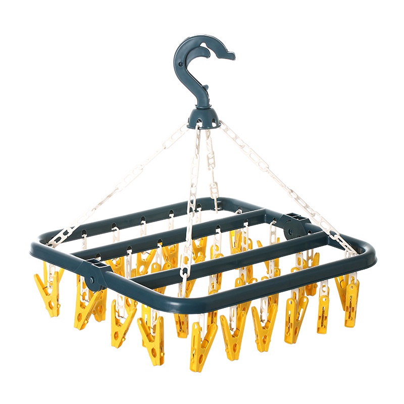 Collapsible 32Clips Socks Hanger With Clips Windproof Hanger Rack Clip ...