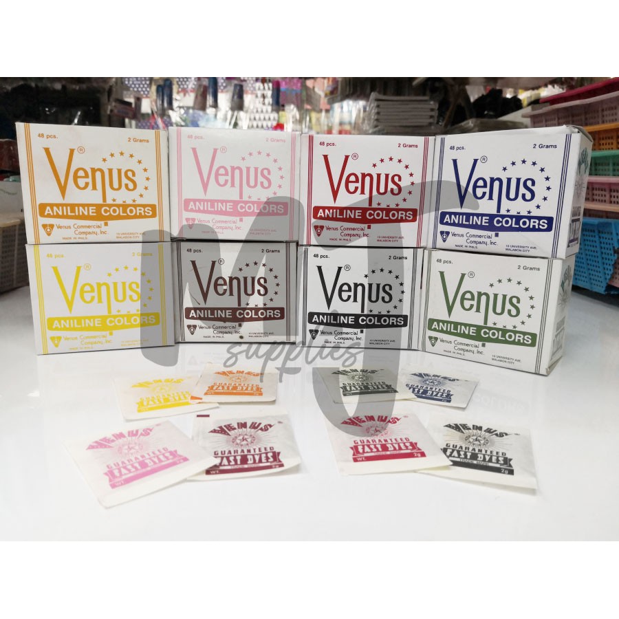 48 PCS. 1 BOX Venus Fabric Dye Jobus (BLUE, BLACK, RED, GREEN, VIOLET ...