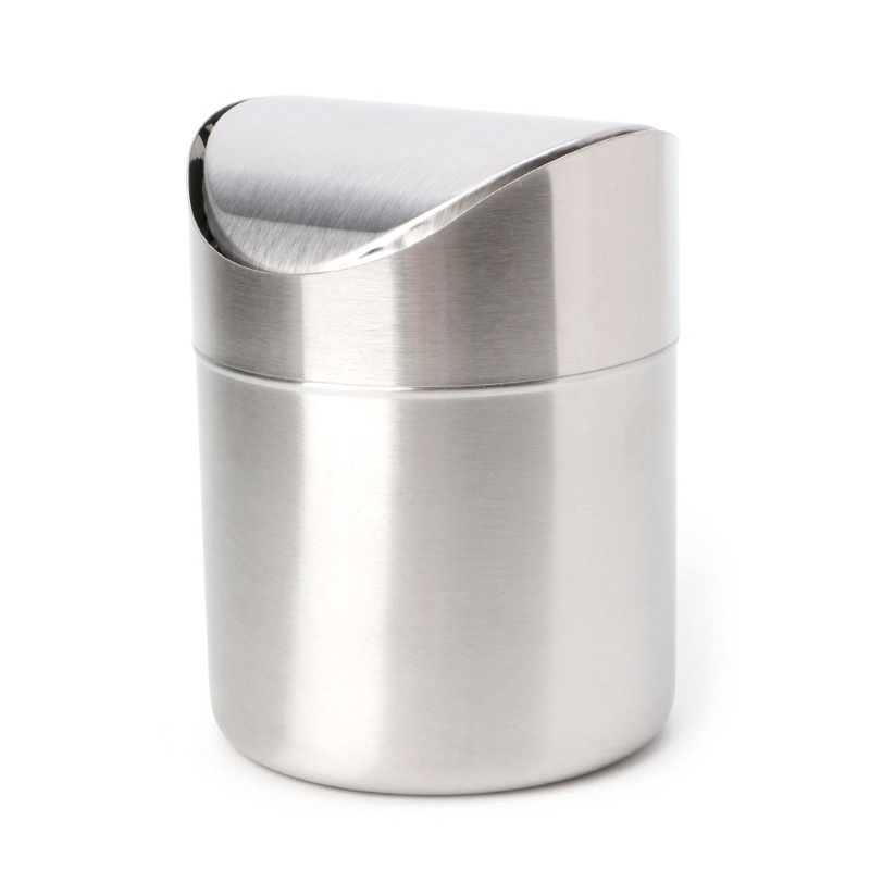 JJ* Stainless Steel Desk Trash Bin Countertop Waste Can With Swing Lid ...