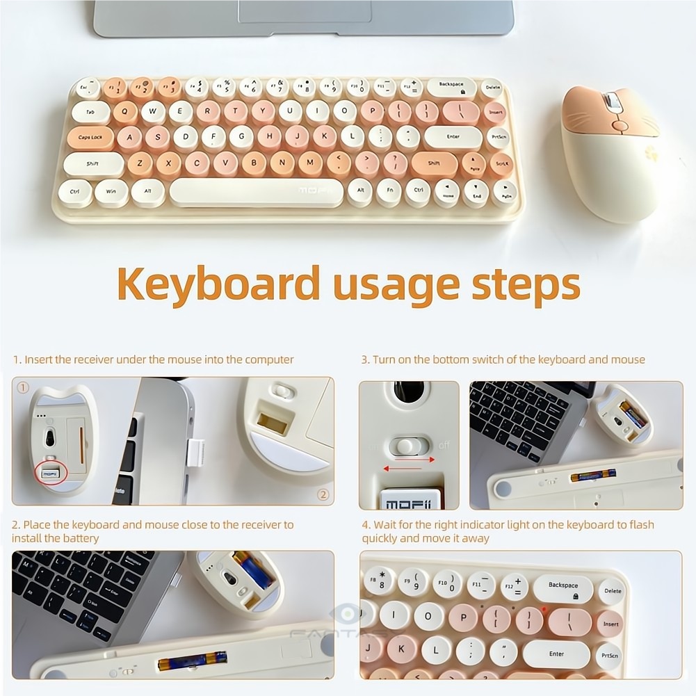 MOFii Idol Nice Looking Wireless Cute Mini Keyboard and Mouse Set Retro ...