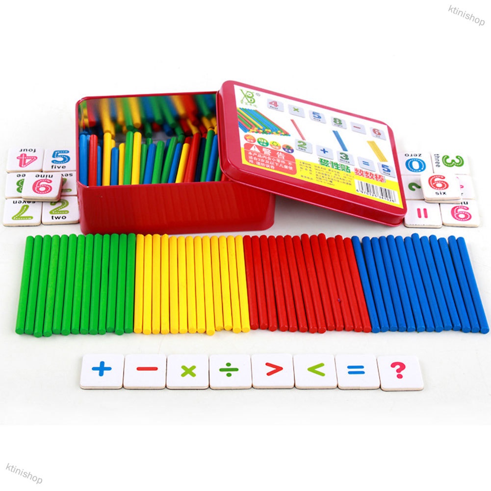Wooden Counting Sticks Magnetic Blocks Set Mathematical Educational ...