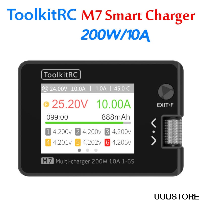 ToolkitRC M7 200W 10A DC Balance Charger Discharger for 1-6S Lipo Battery With Voltage Servo ...