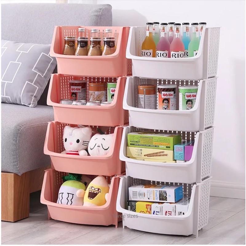 HOB Pantry Storage Rack Multipurpose and Stackable 4 Layers- White ...
