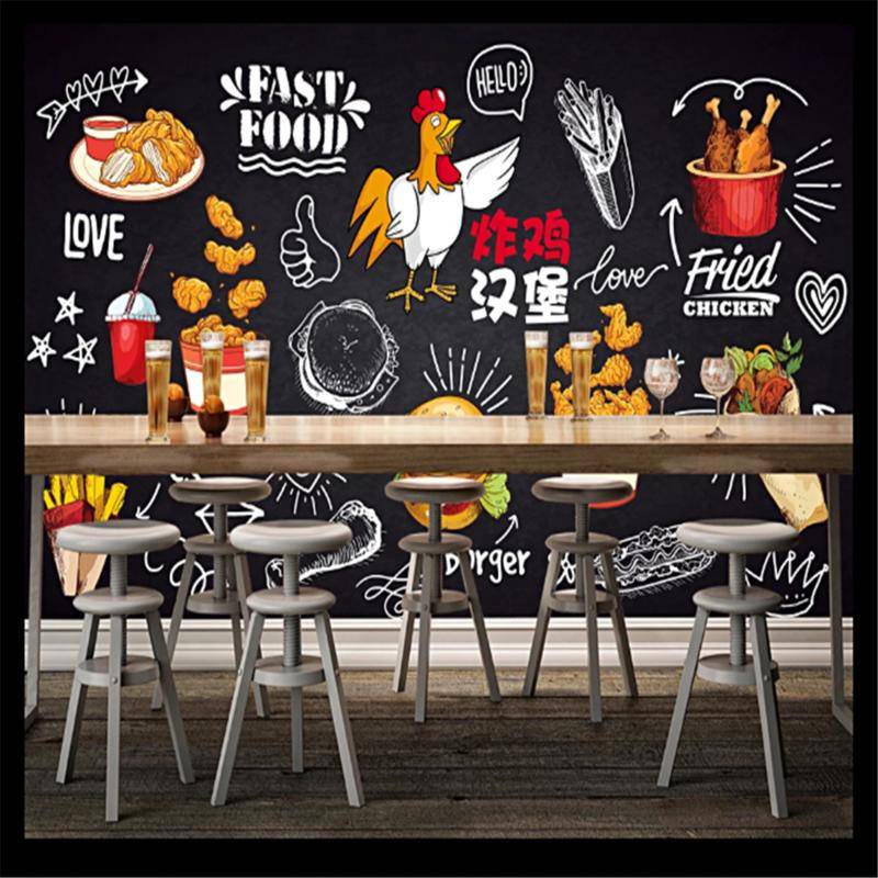 Custom Wallpaper Wall Blackboard Hand Painted Mural Fried Chicken ...