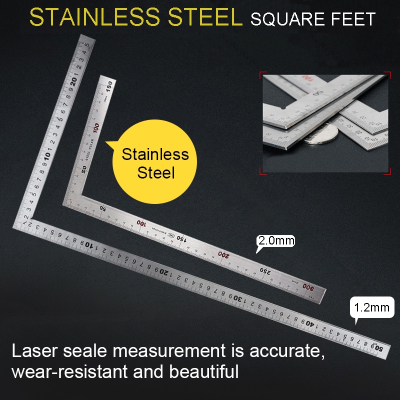 250 x 500mm/ 150 x 300mm Stainless Steel 90 Degree Right Angle Ruler ...