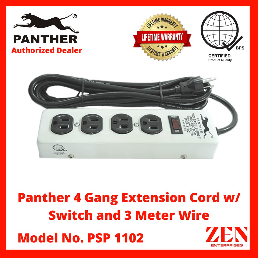 ORIGINAL Panther PSP 1102 4 Gang Extension Cord w/ Switch and 3 Meter ...