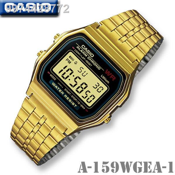 Casio A159W Digital Black Dial Gold Classic Stainless Steel Strap Watch ...