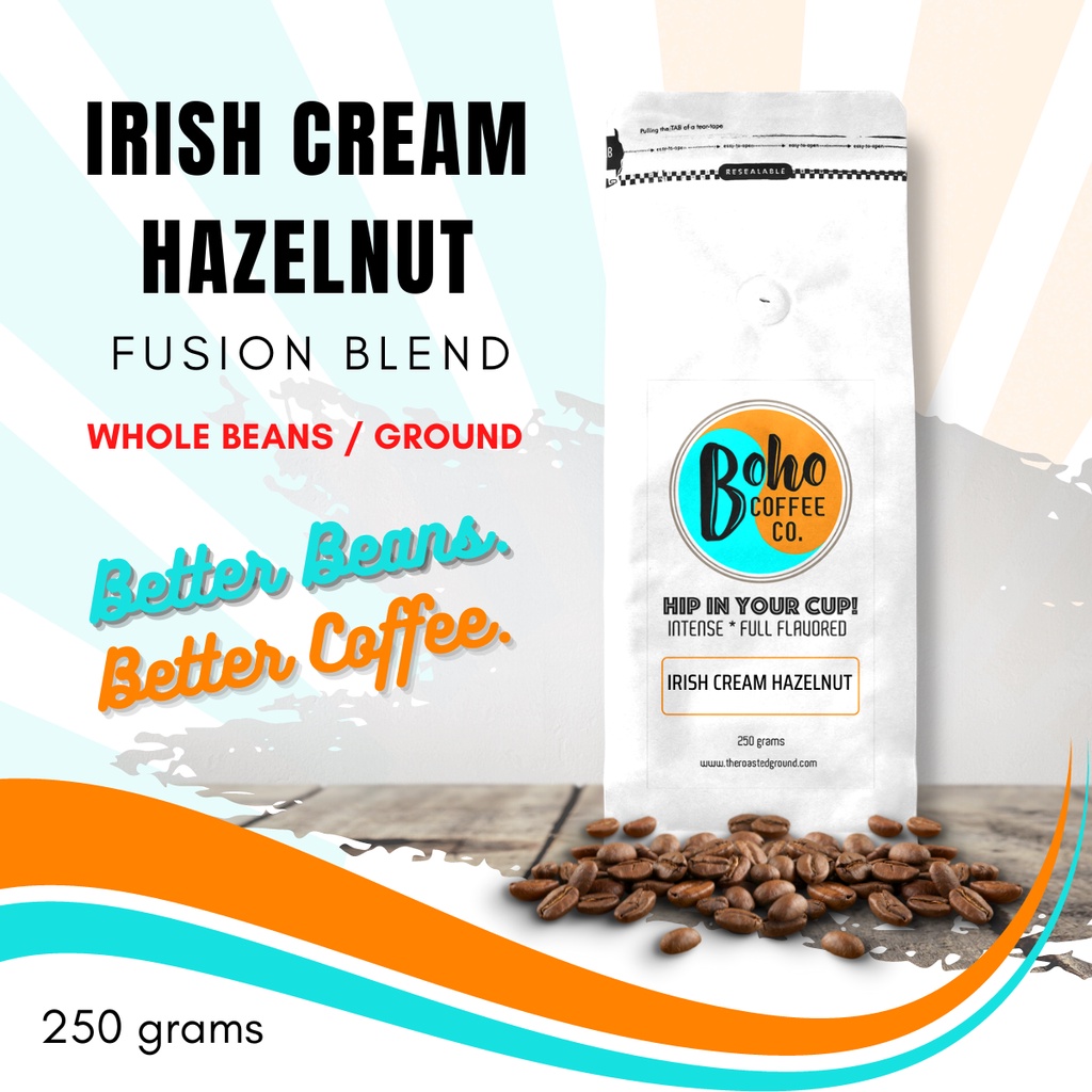 Irish Cream Hazelnut Blend - 250g - Whole Beans/Ground - Boho Coffee Co ...