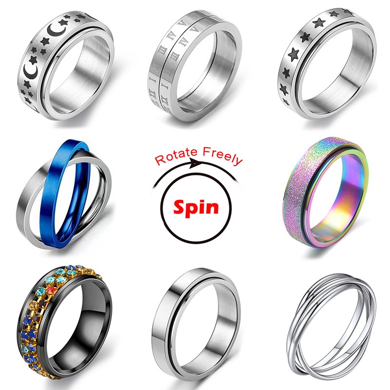 Rotate Freely Spinning Stainless Steel Anxiety Ring For Women Moon Star ...