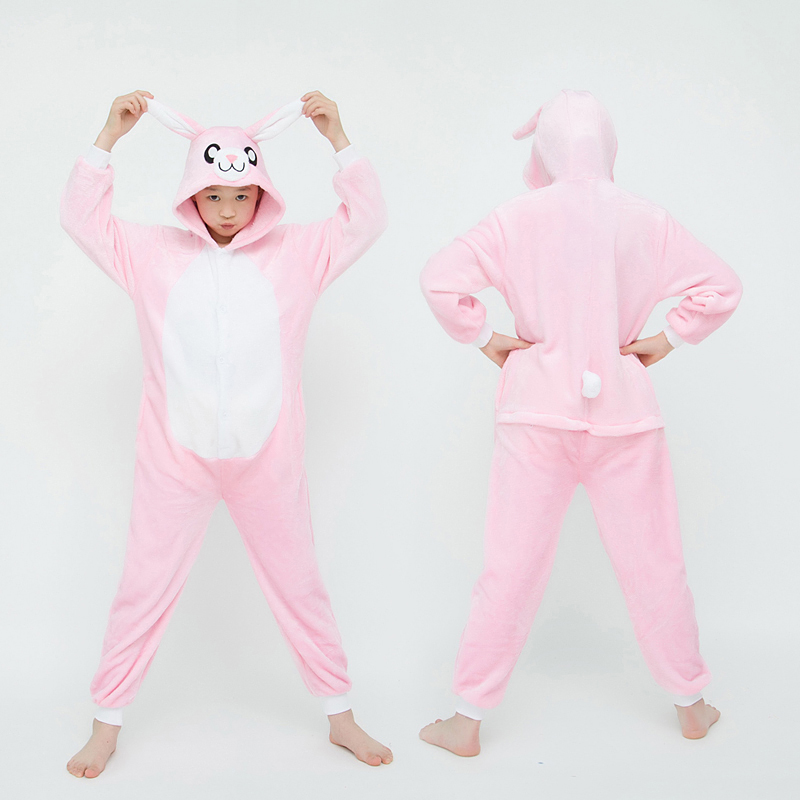 Girls Boys Flannel Sleepwear Kigurumi Cute Pink Rabbit Animal Cartoon ...