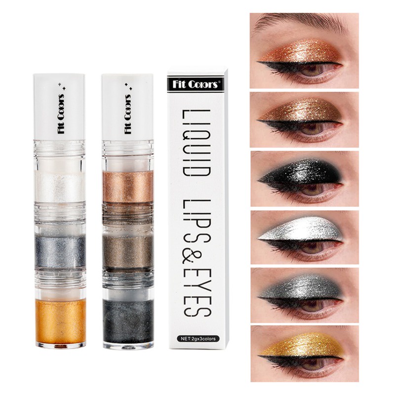 3 Colors Glitter Liquid Eyeshadow Set Shimmer Waterproof Long Lasting ...