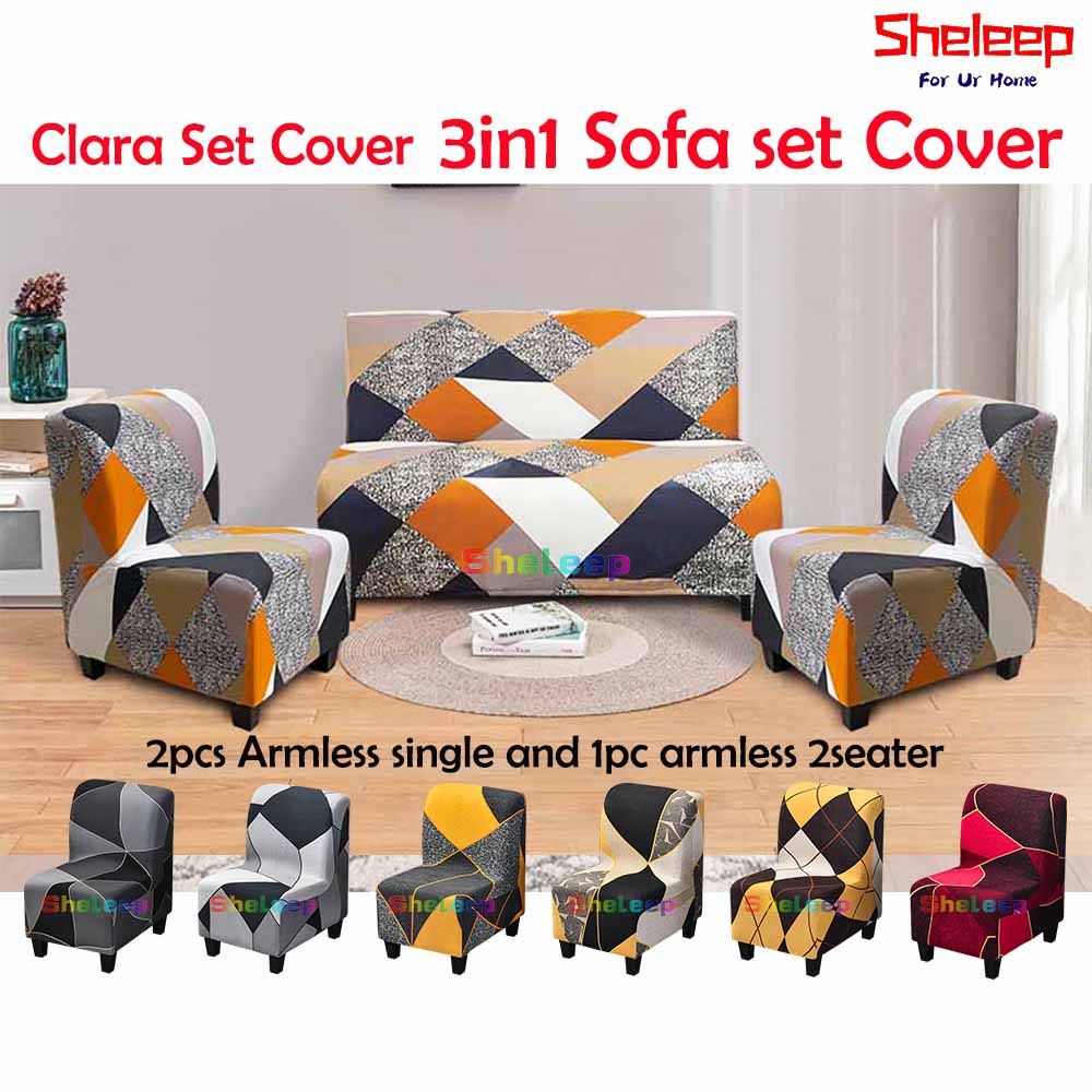 Sheleep (3pcs) Armless Sofa Cover Set Clara Sofa Set Cover Armless Sofa Cover 2 single and 1 ...