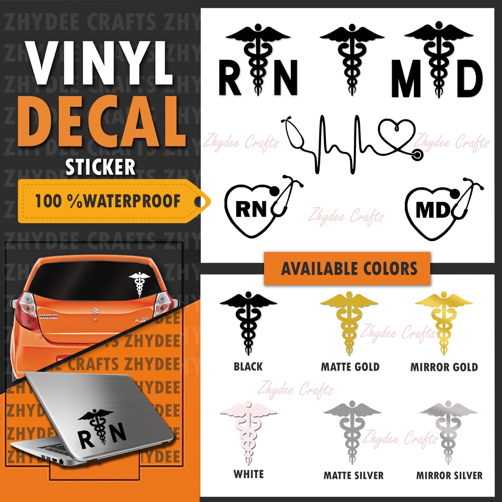 Medical Caduceus Waterproof Vinyl Stickers - Registered Nurse (RN ...