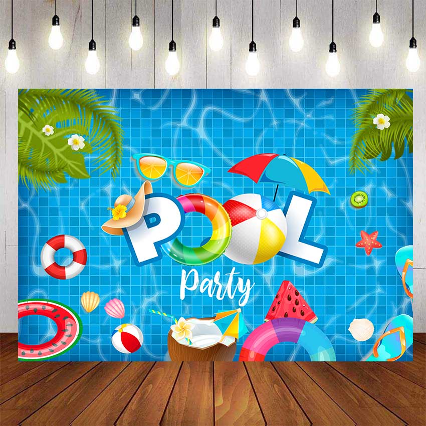 Pool Party Summer Birthday Backdrop For Photography Baby Shower Kids ...