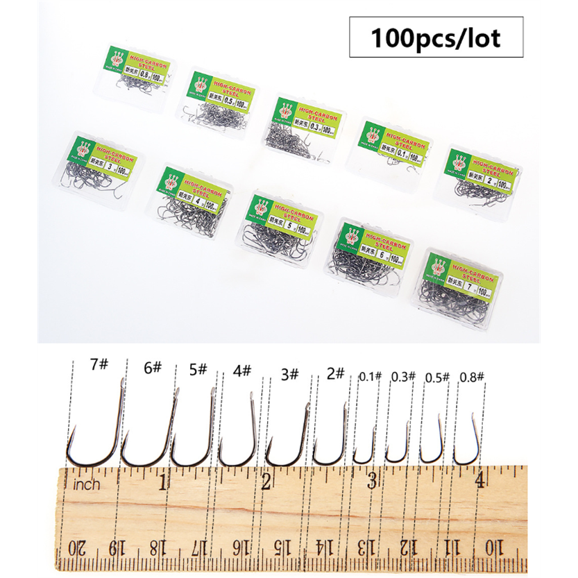100Pcs High Carbon Steel Fishing Hooks non-barb New Kanto Barbless ...