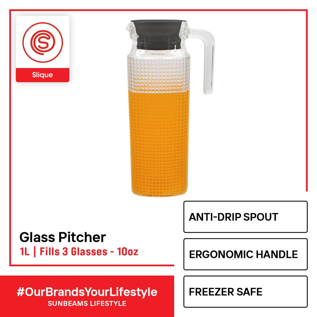 SLIQUE Glass Pitcher w/ Lid Diamond Collection 1000ml | Shopee Philippines