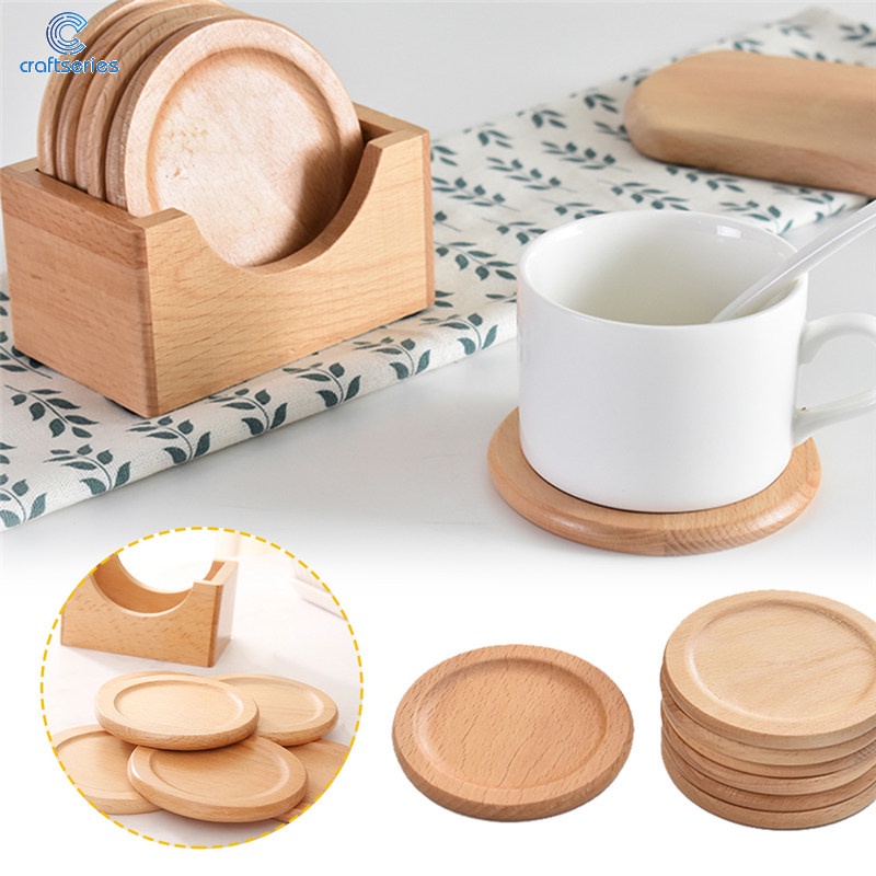 CR 1PCS/6PCS SET Beech Wood Coaster Placemats Wooden Coaster Round ...