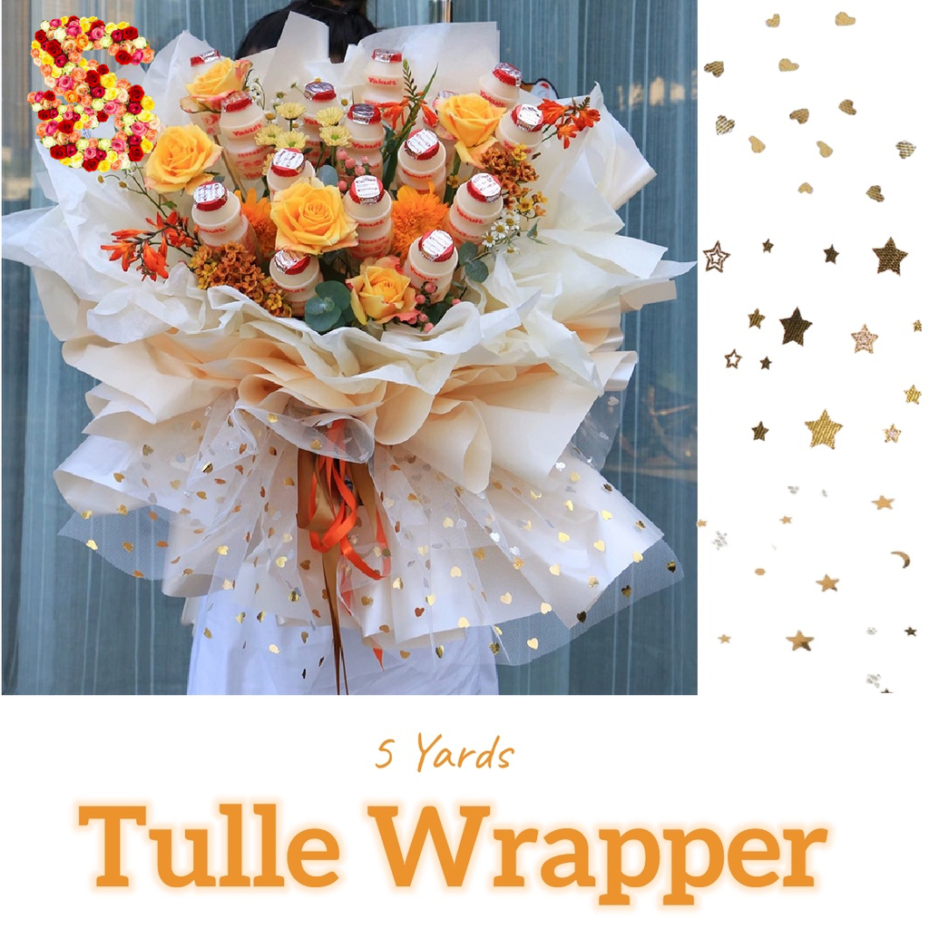 5Yard Yarn Star Moon Heart Flower Package Mesh Wrapper Bouquet Wrapping ...