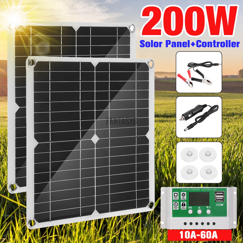 200W 100A/60A/30A Solar Panel Kit Dual Port Flexible Solar Battery ...