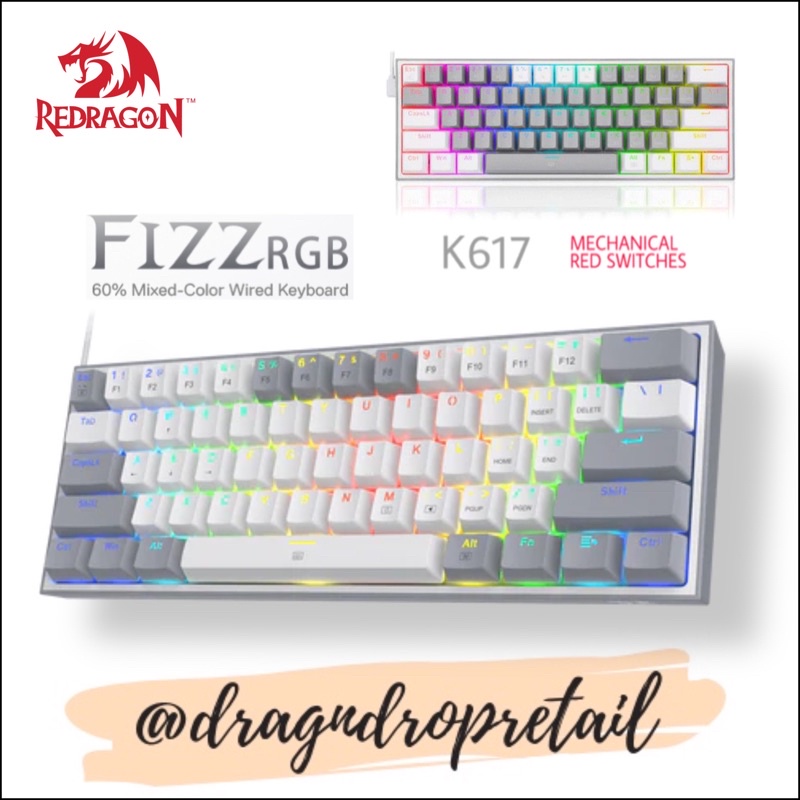 Redragon FIZZ K617 Mechanical 60% RGB Gaming Keyboard - White & Grey 61 ...