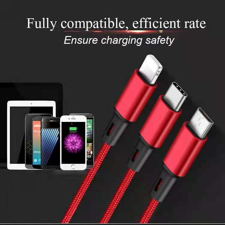 3 in 1 USB Charging Cable 2.4A Fast Charger Cable Type C/Android Micro ...