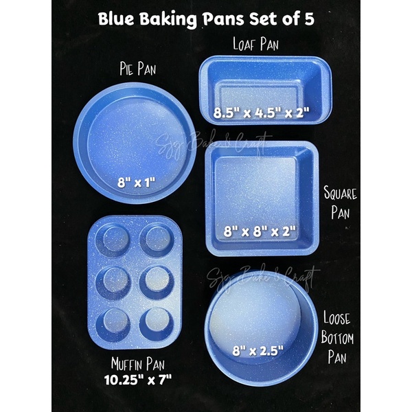5 pcs blue baking pans set pie pan loose bottom pan loaf pan muffin pan ...