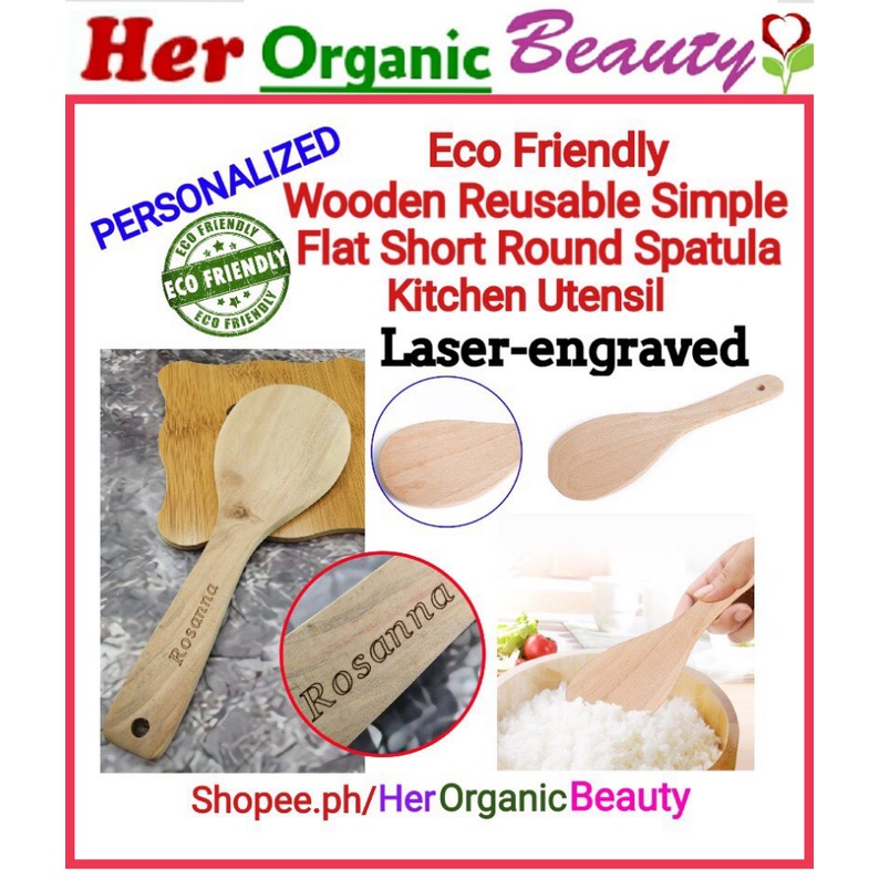 LASER ENGRAVED Personalized Wooden Reusable Simple Flat Short Round ...