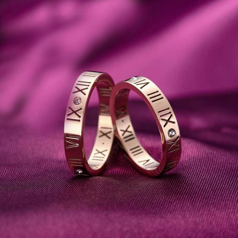 Romantic Beautiful Roman Numerals with Diamond Titanium Steel Ring Men ...