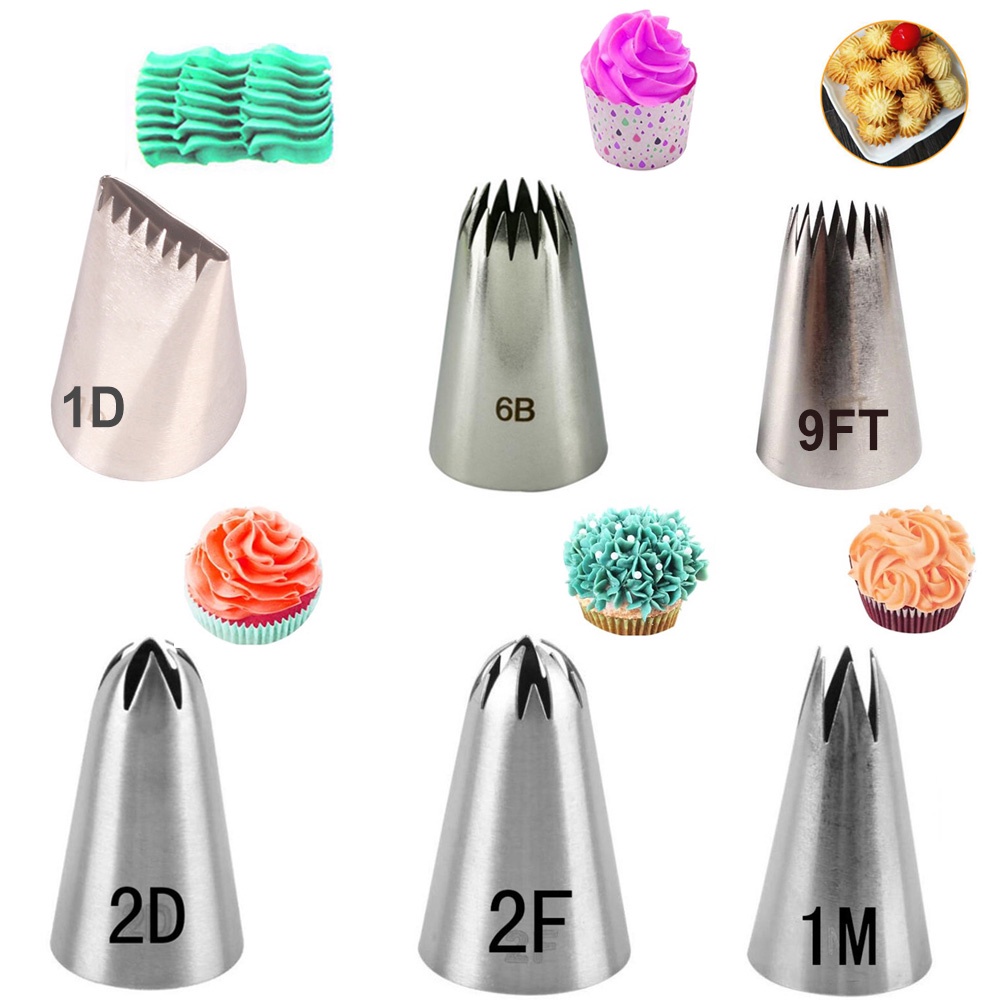 1PCS Stainless Steel Icing Tips Piping Nozzles Set #1M #2D #2F #9FT #6B ...