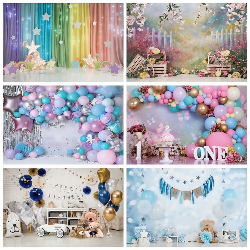 Newborn Baby 1st Birthday Party Backdrops Balloons Cake Smash ...