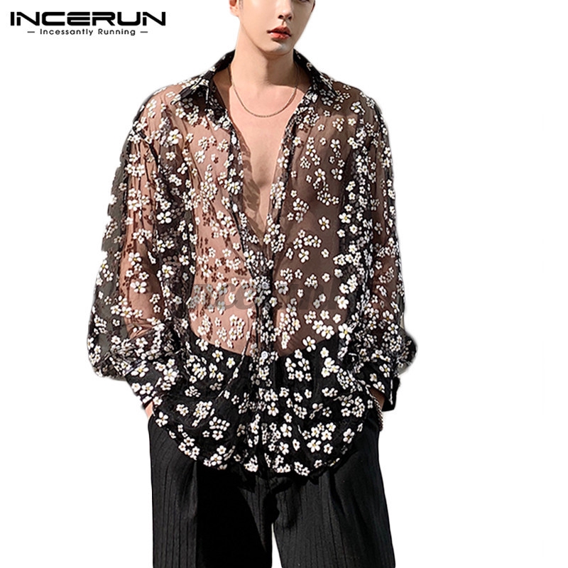 INCERUN Men Mesh See Through Long Sleeve Breathable Casual Top | Shopee ...