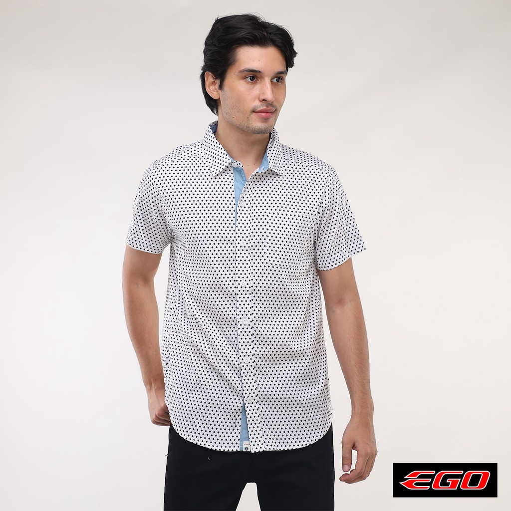 Ego Printed Woven Polo Short Sleeve EMT04-0706 (White) | Shopee Philippines