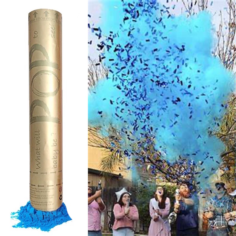 Pink or Blue CONFETTI & POWDER Smoke Poppers Cannon Gender Reveal Color ...
