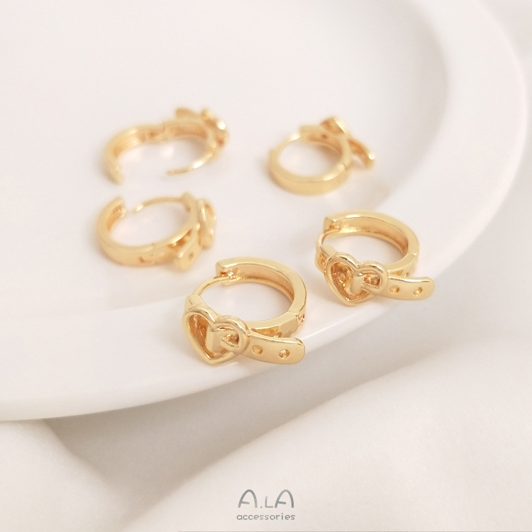 diy゜14K gold 「1pcs」Heart belt shape with lifting hole earrings DIY | Shopee Philippines
