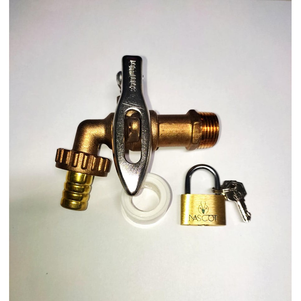 SANWA SOLID BRASS BALL FAUCET With 3 KEY PADLOCK & TEFLON - HOSE BIBB ...
