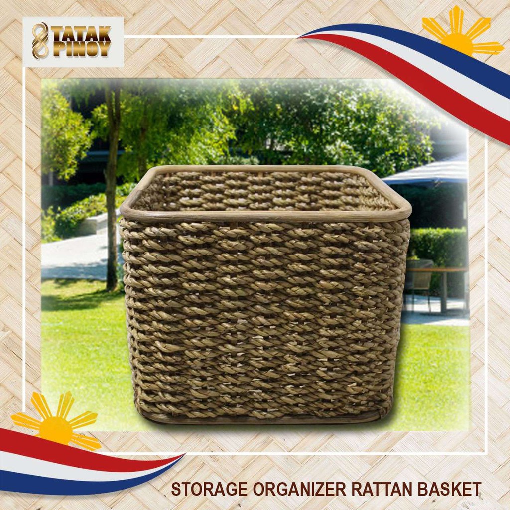 TATAK PINOY Rattan Basket Storage Baskets Shelf Organizer Container ...