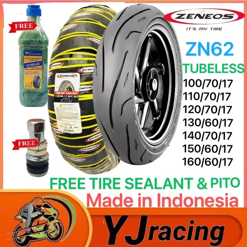 ZENEOS ZN62 MOTORCYCLE TIRE GULONG FREE TIRE SEALANT &PITO TUBELESS 120 ...