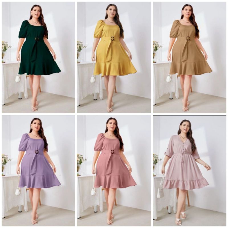 HQ FASHION PLUSIZE PUFF MINI PLAIN DRESS SLEEVE ELEGANT | Shopee ...