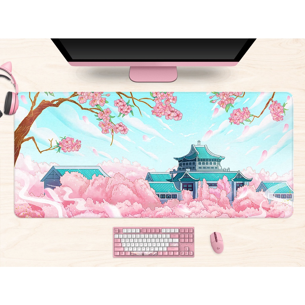Japanese desk mat pink, Kawaii Cherry Blossom Mousepad, Aesthetics ...