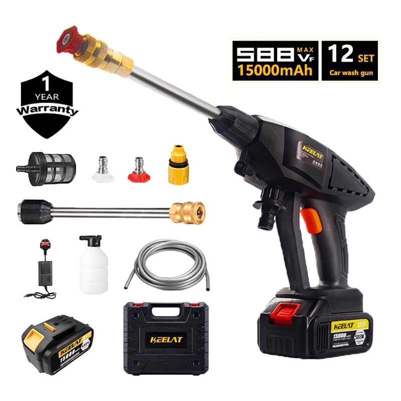 KEELAT Cordless Water Jet High Pressure Car Wash Gun Electric Car Washer Wash Water Gun Sprayer ...