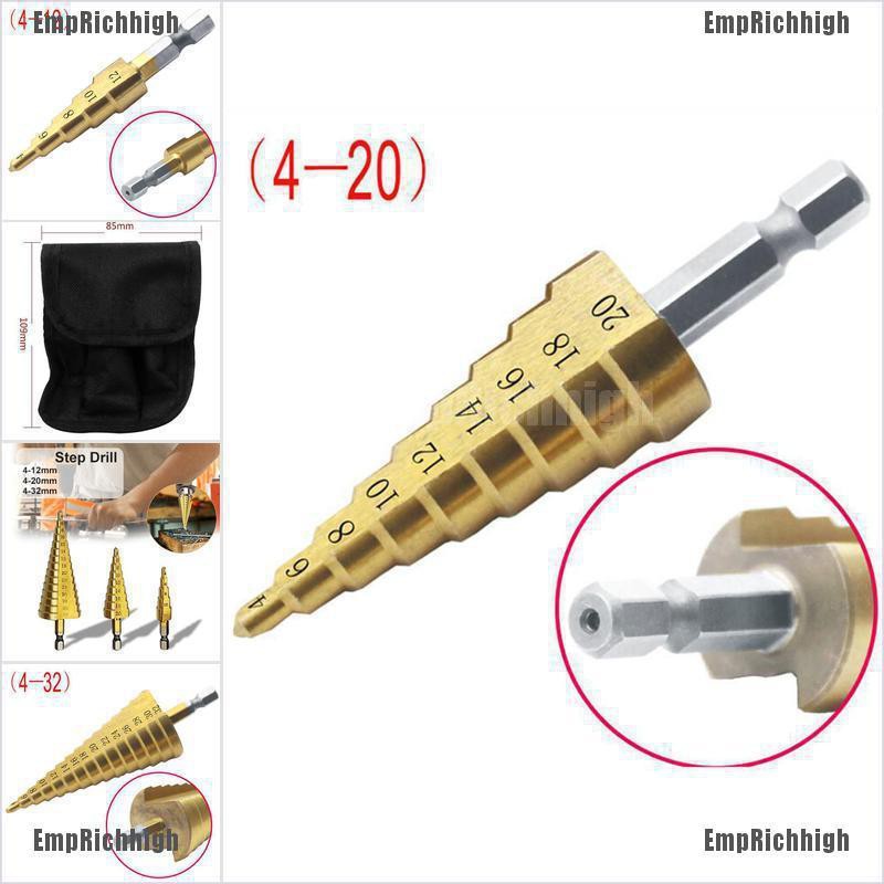 QrhYK Large HSS Steel Step Cone Drill Titanium Bit Set Hole Cutter 4-12 ...