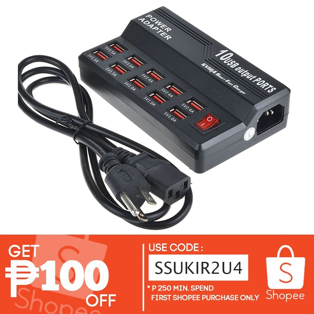 Multi Port Charger 10 USB 12A Power 60W Quick Charge Station | Shopee ...