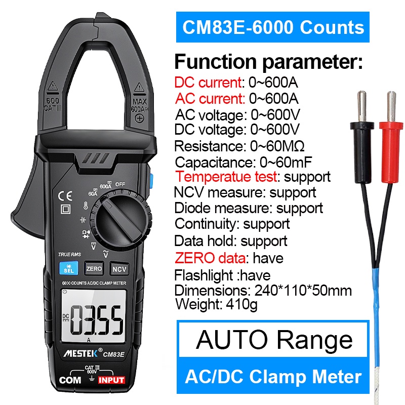 Clamp Multimeter AC DC Current Clamp Meter Temperature Measure On-Off ...