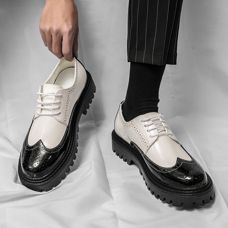 Boxshoes Men's Broguer Leather Casual Shoes Black and White Contrast ...