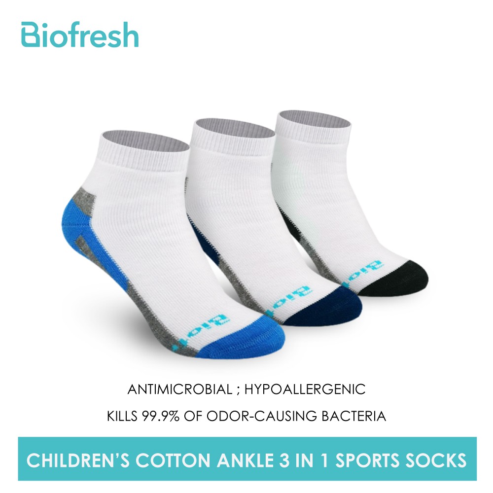 Biofresh Boys' Antimicrobial Cotton Ankle Thick Sports Socks 3 pairs in ...