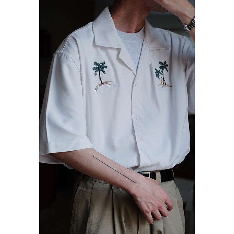 【Independent Design】 Summer Polo Shirt Plus Size Loose Coconut Tree ...